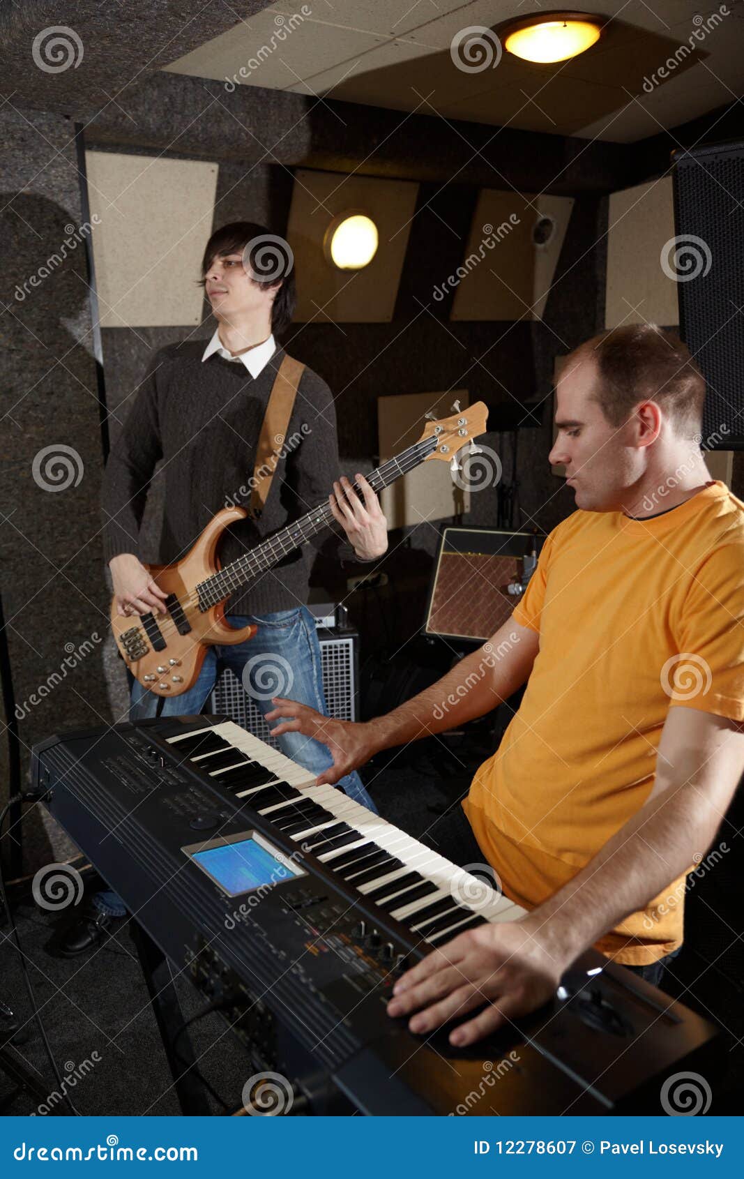Guitarist and Keyboard Player is Working in Studio Stock Image - Image ...