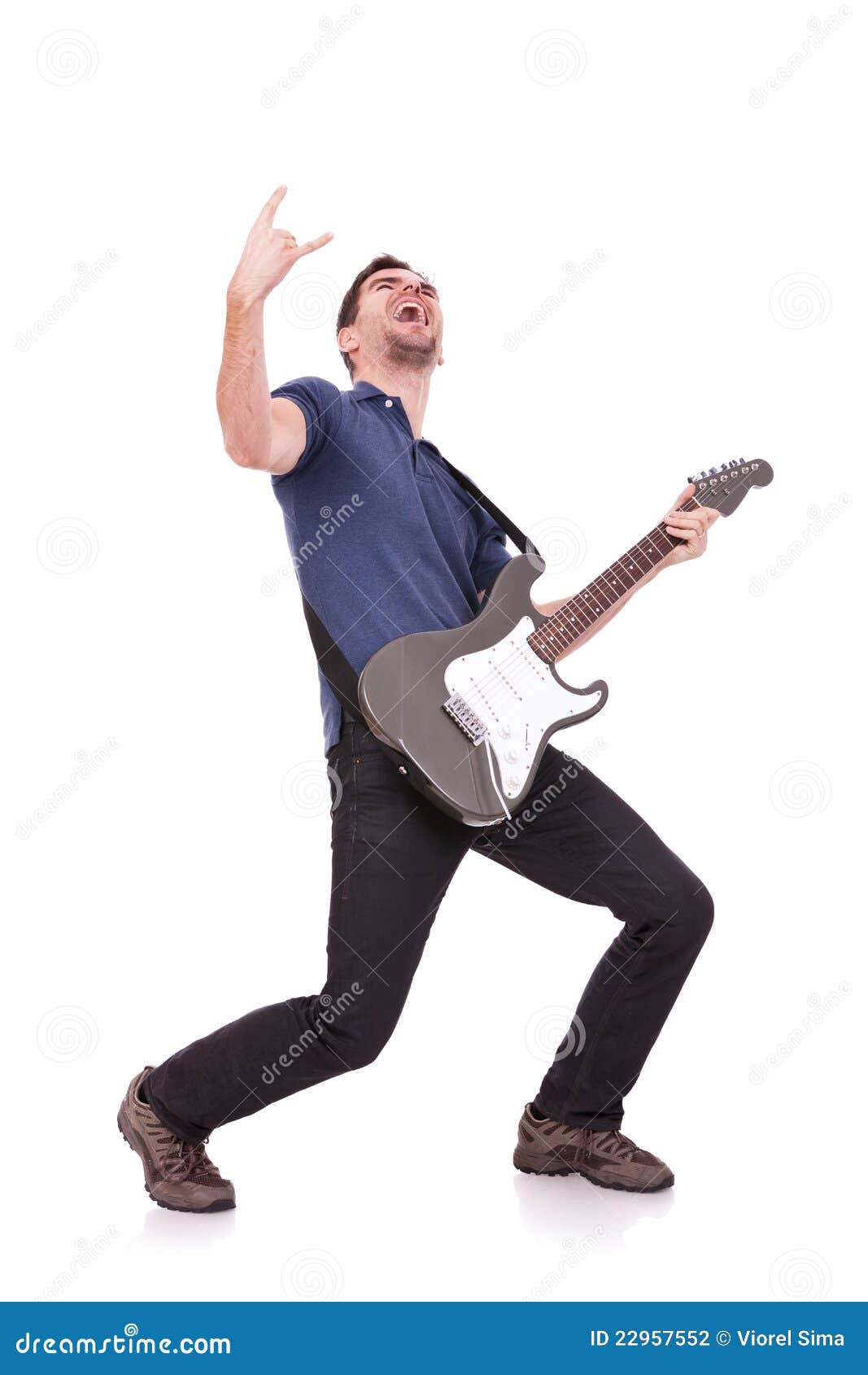 Guitarist Making a Rock and Roll Gesture Stock Photo - Image of club ...