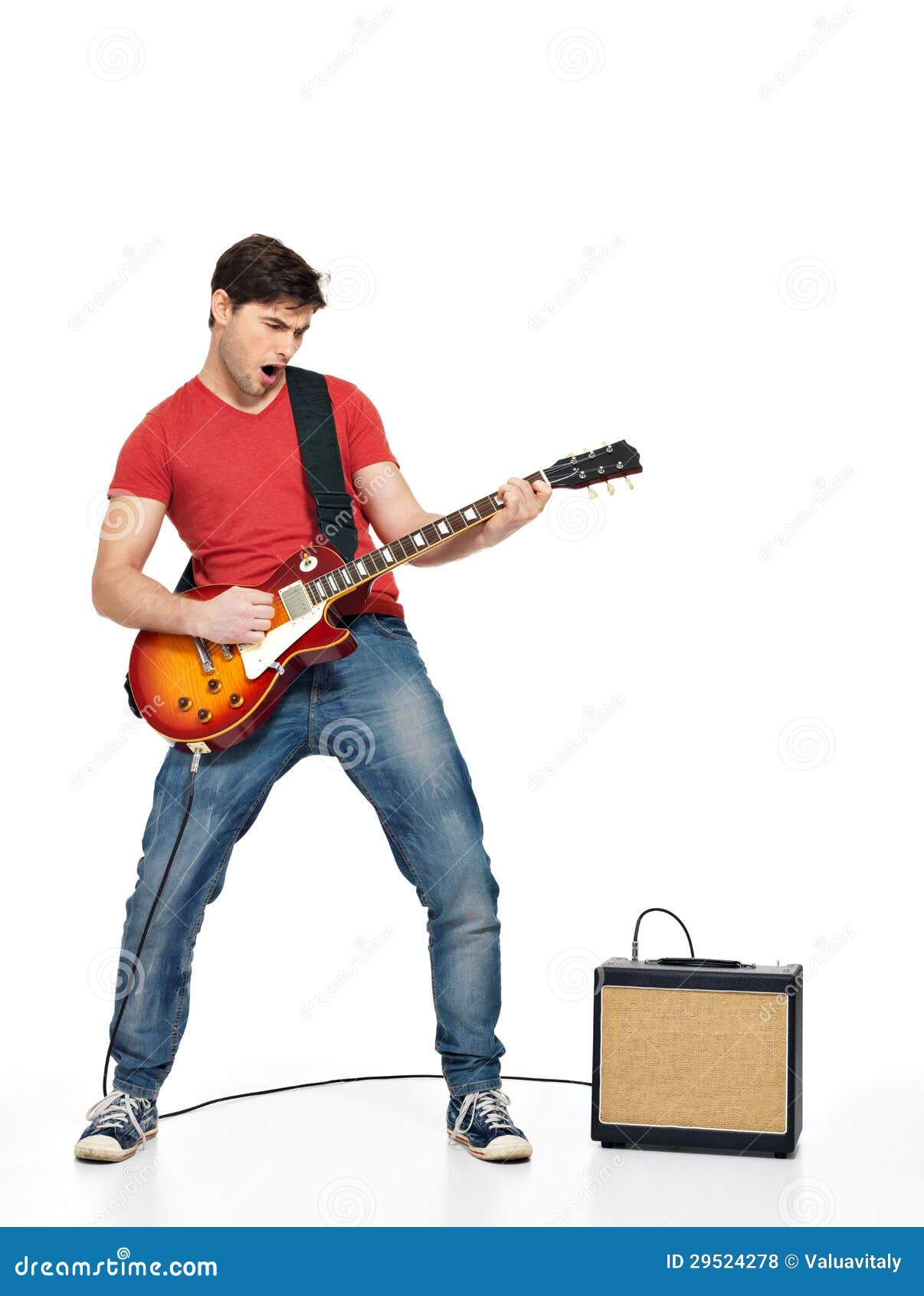 Guitarist Man Plays on the Electric Guitar Stock Photo - Image of full ...