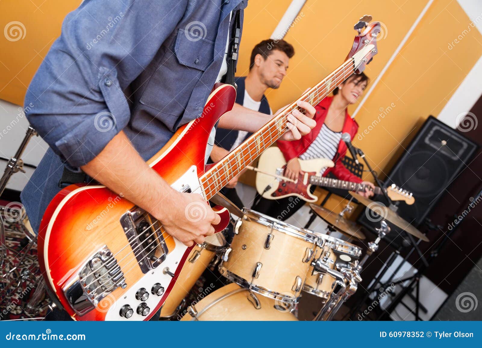 Guitarist Performing with Band in Recording Studio Stock Photo - Image ...