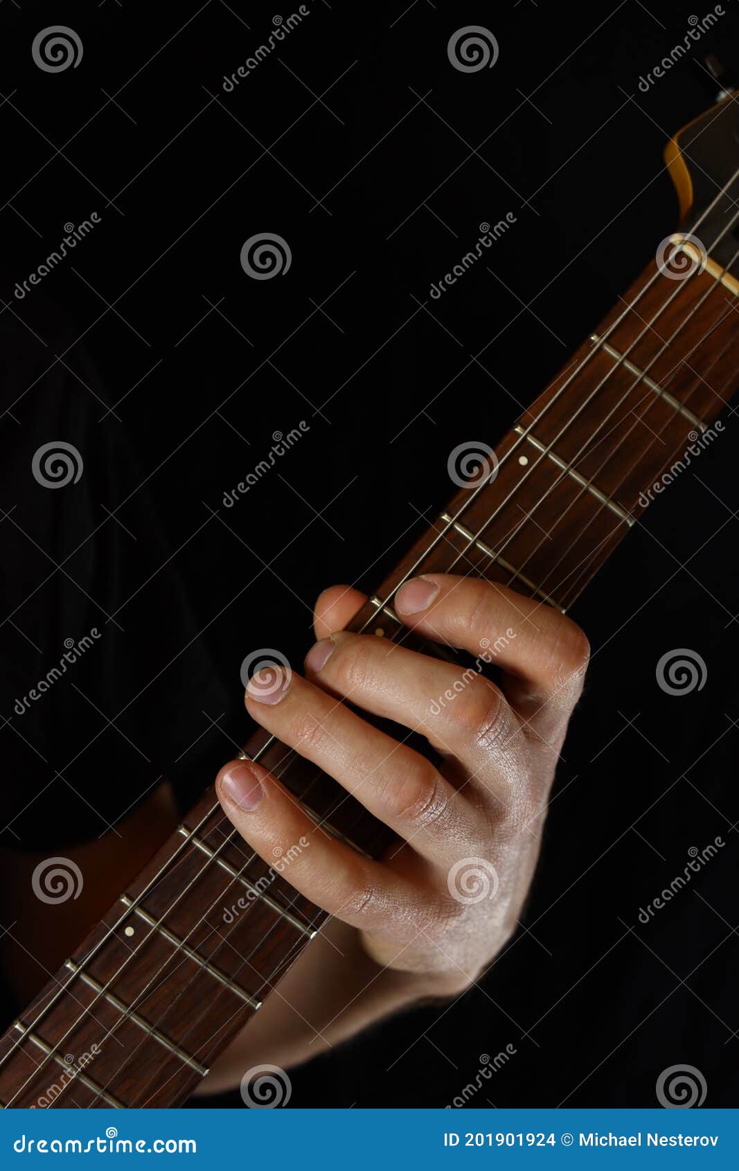 Guitarist Playing Guitar, Hands Closeup on Black Background Stock Photo ...