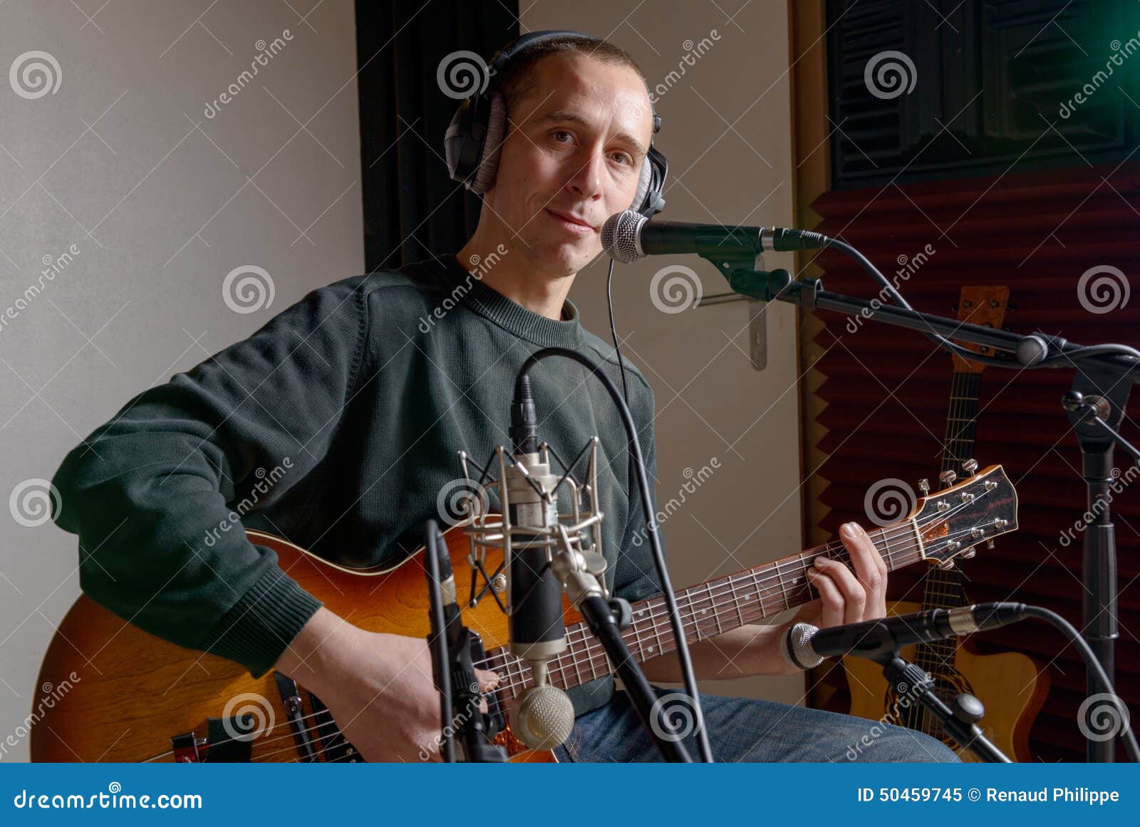Guitarist in a Recording Studio Stock Image - Image of player ...