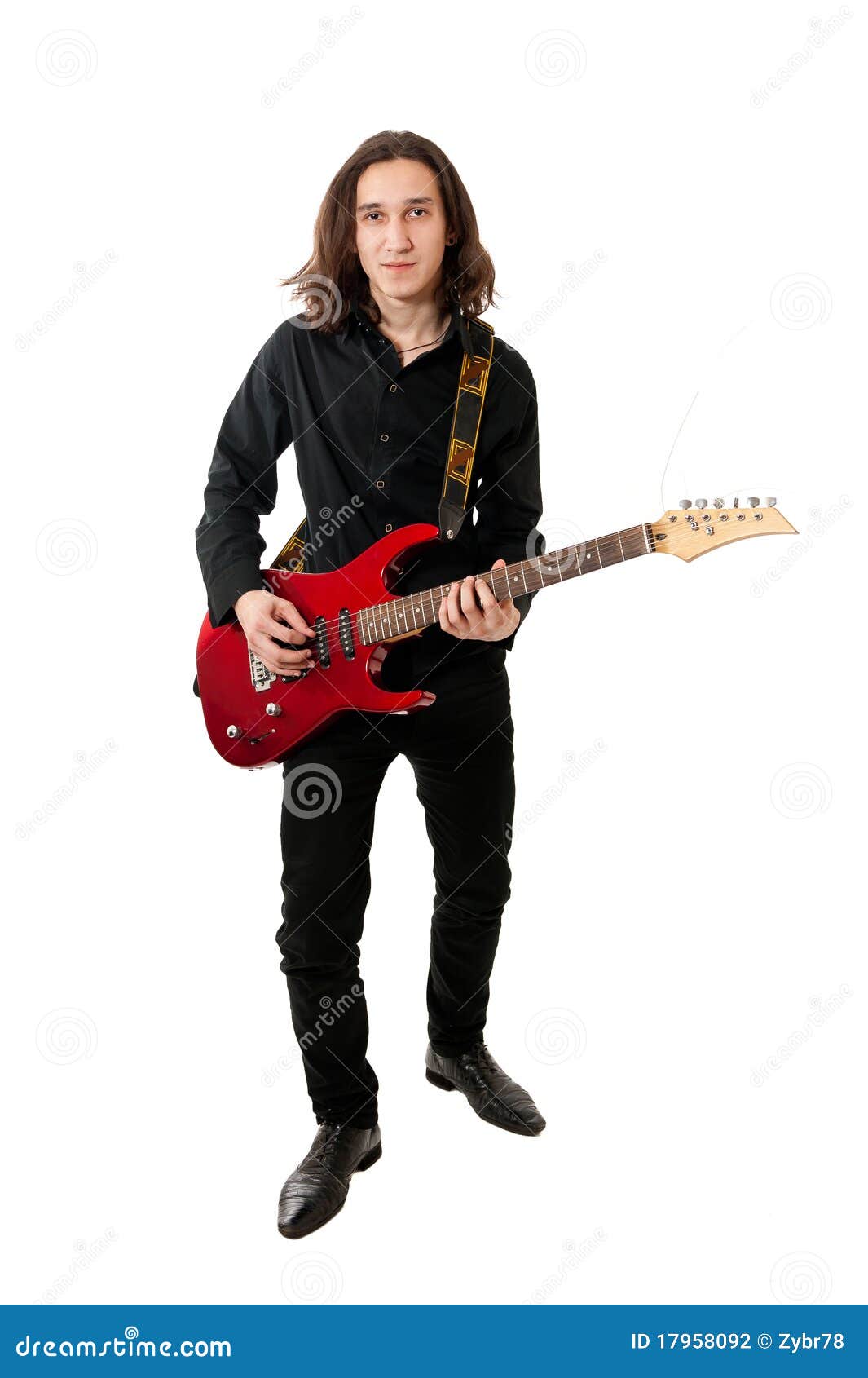 Guitarist with red guitar stock photo. Image of isolated - 17958092