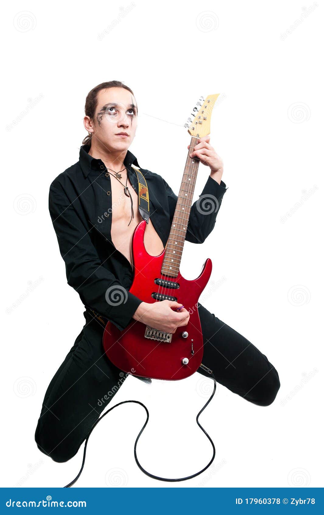 Guitarist with red guitar stock photo. Image of electricity - 17960378