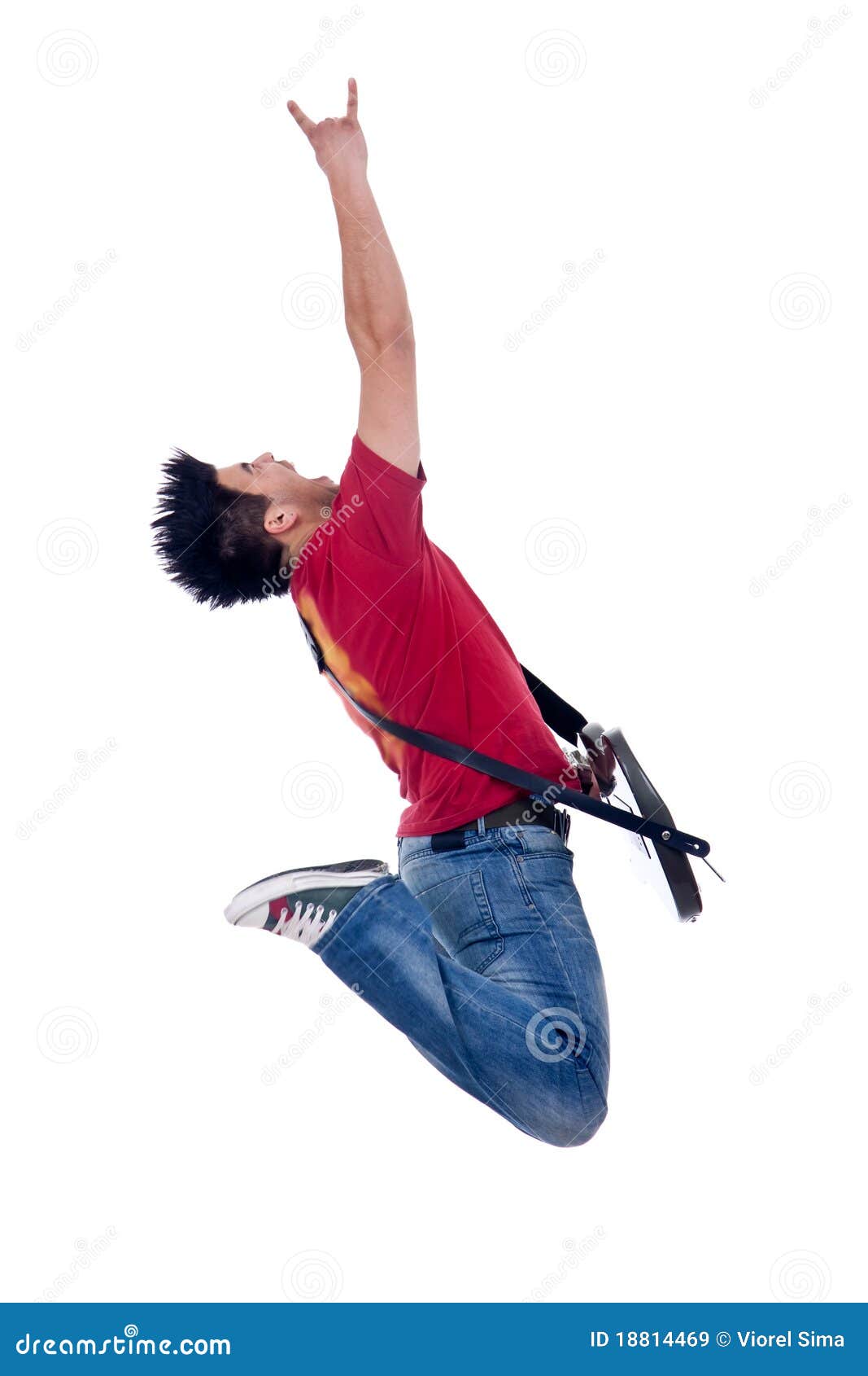 Guitarist Screaming and Jumping Stock Image - Image of performance ...