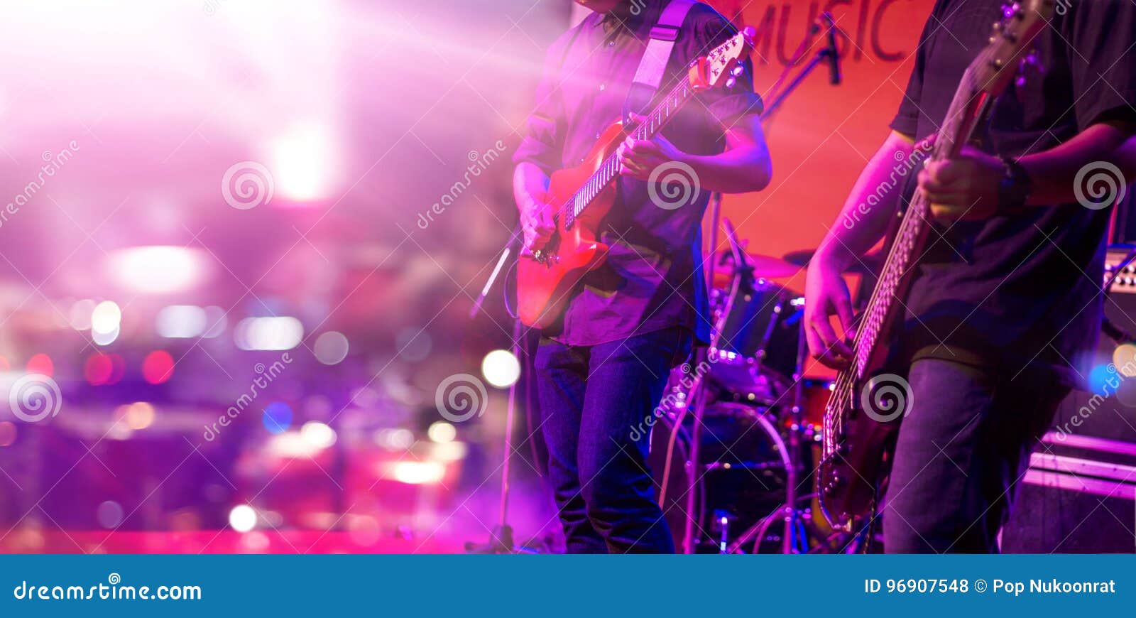 Guitarists and Colorful Lighting on a Stage, Soft Focus Stock Photo ...