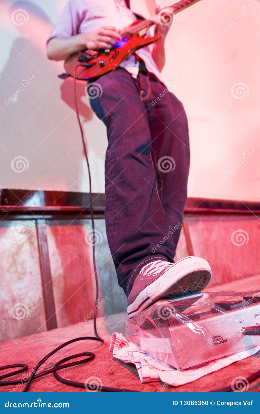 Guitarists Foot on Distortion Panel Stock Photo - Image of hands, music ...