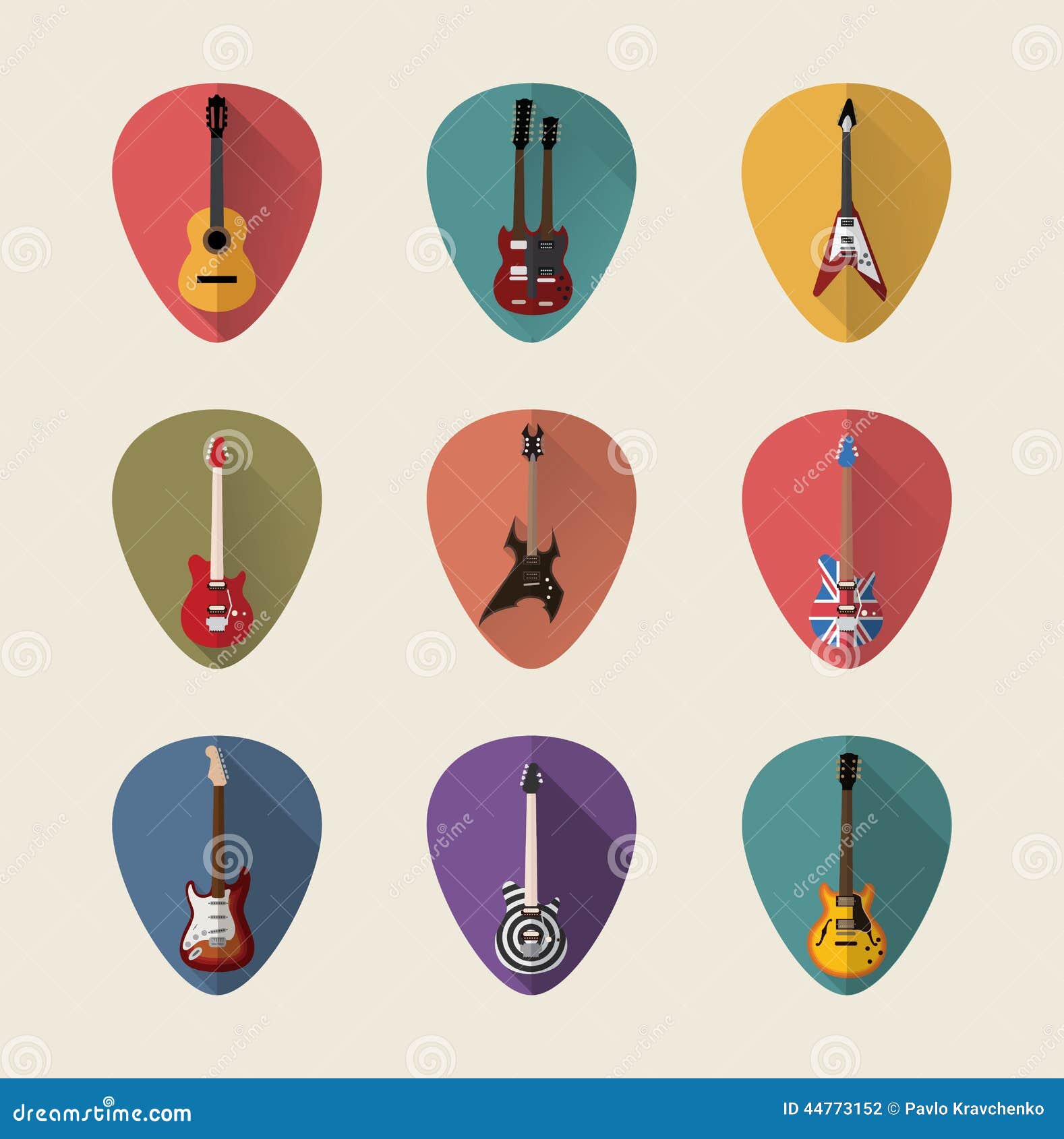 Guitars flat icon set stock vector. Illustration of acoustic - 44773152