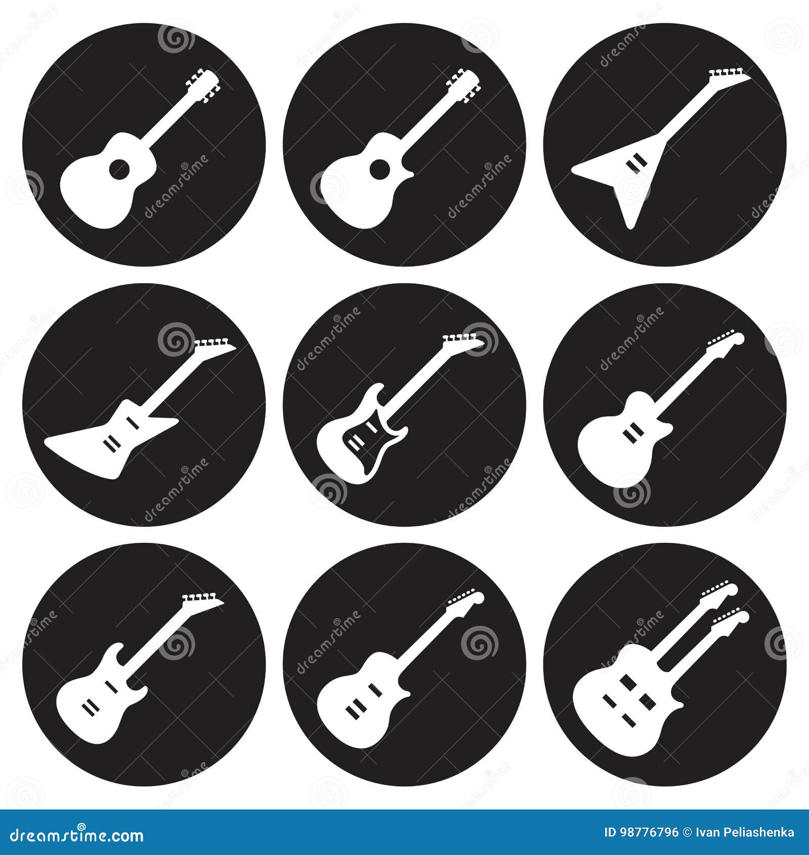 Guitars icons set stock illustration. Illustration of icon - 98776796