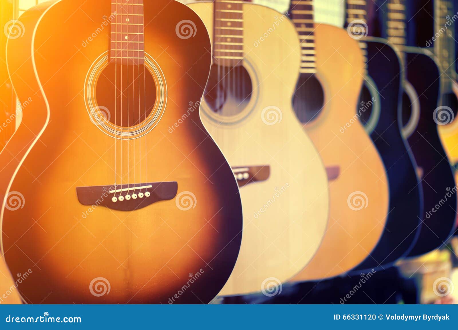 Guitars in music store stock photo. Image of object, band - 66331120