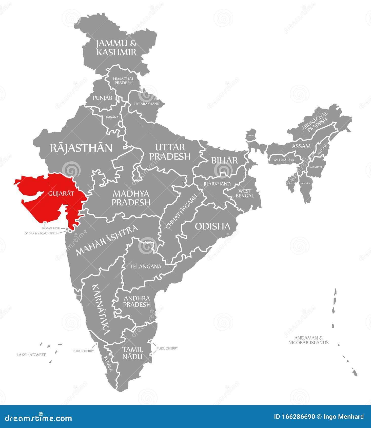 Gujarat Red Highlighted in Map of India Stock Illustration ...