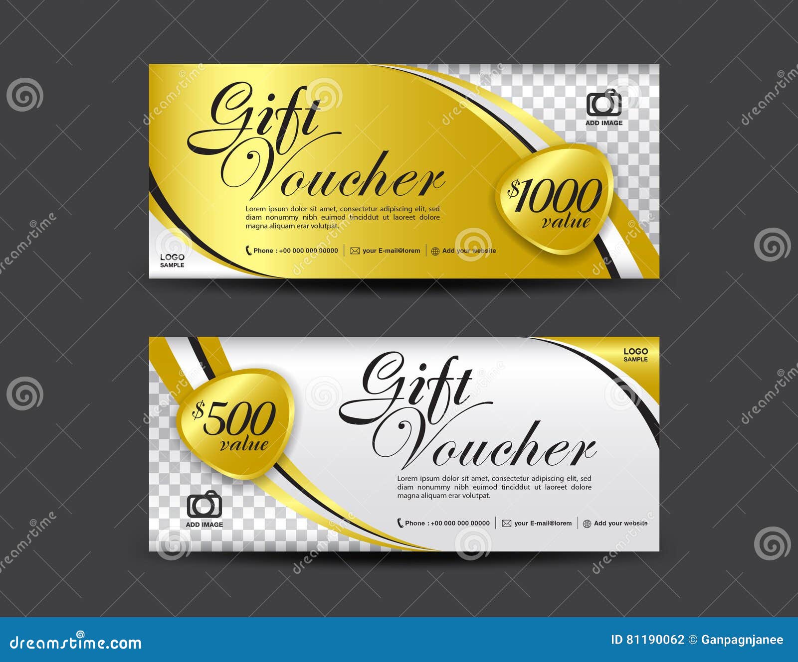 Guld- Presentkortmall, Kupongdesign, Presentkort Vektor Illustrationer ...