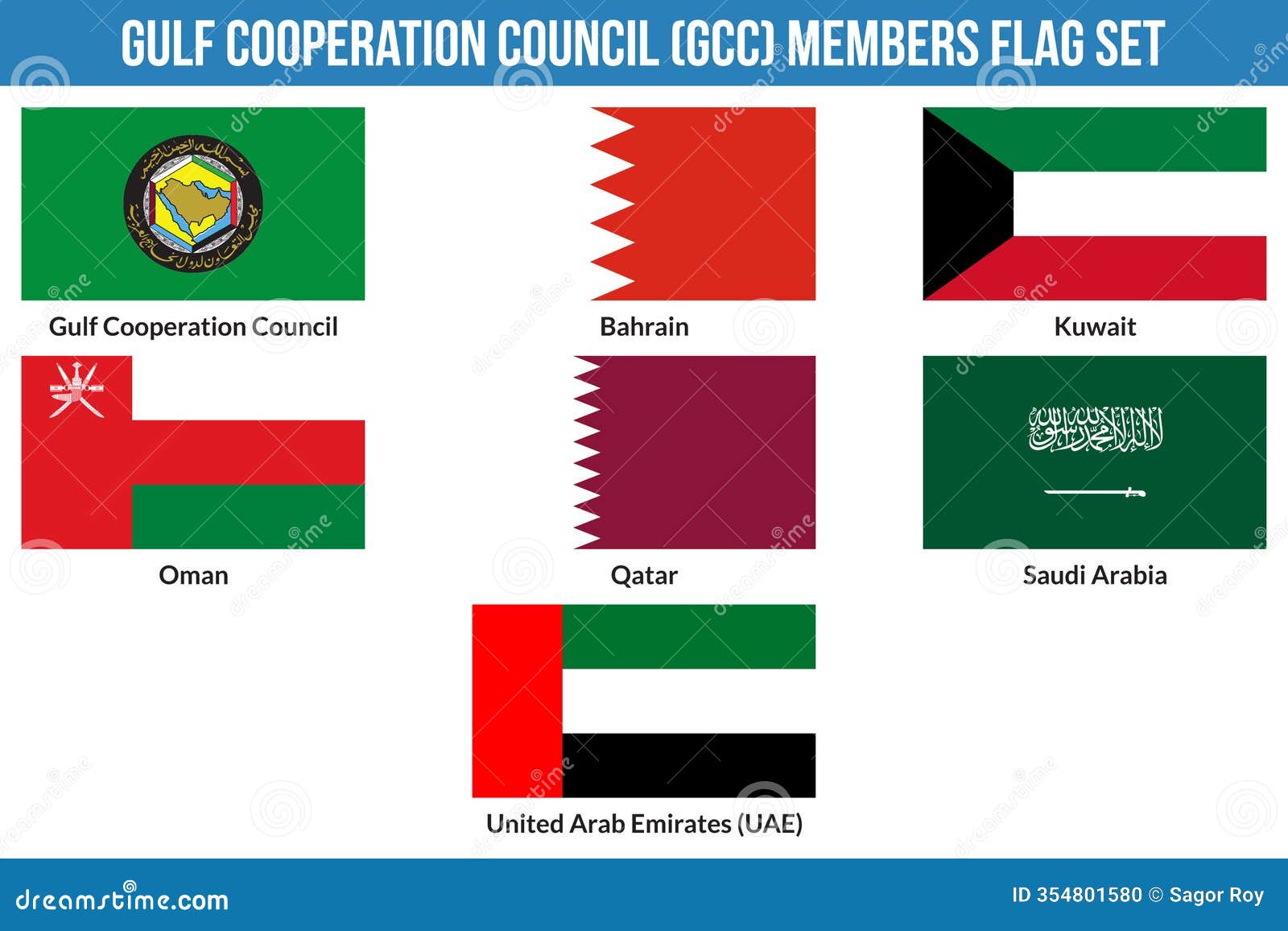 Gulf Cooperation Council, GCC Members Flag Set Vector Illustration ...