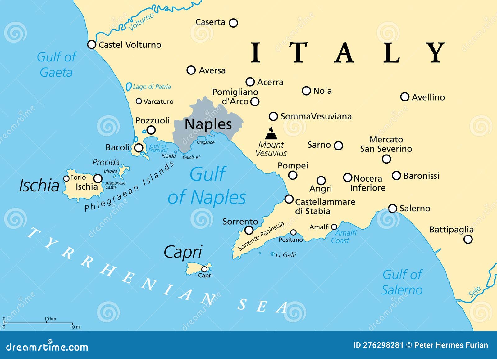 Gulf of Naples, Ischia, Capri and Mount Vesuvius, Italy, Political Map ... Gulf of Naples, Ischia, Capri and Mount Vesuvius, Italy, Political Map ...