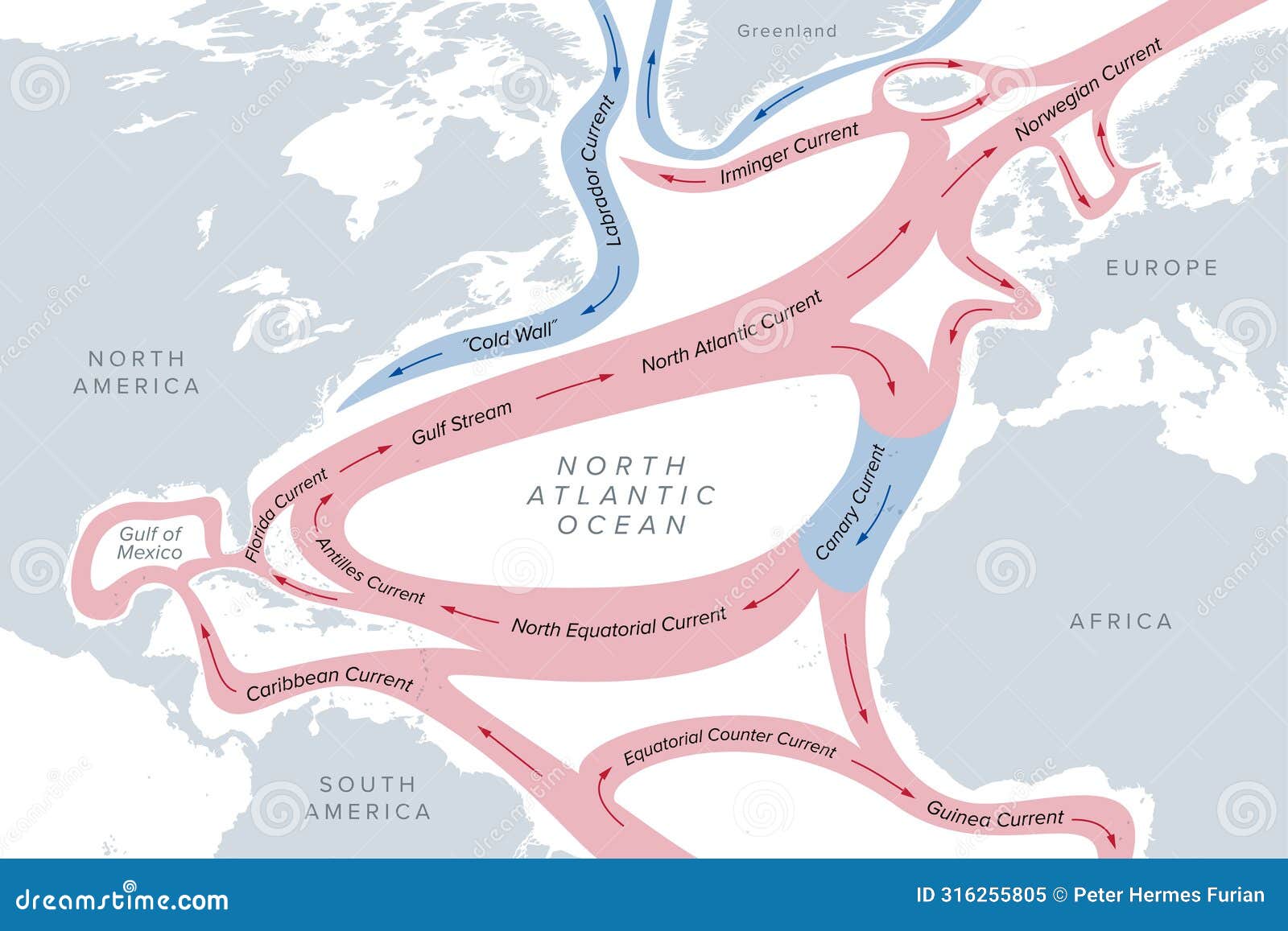 Map Of North Atlantic Ocean Currents, With Gulf Stream And Other ... Map Of North Atlantic Ocean Currents, With Gulf Stream And Other ...