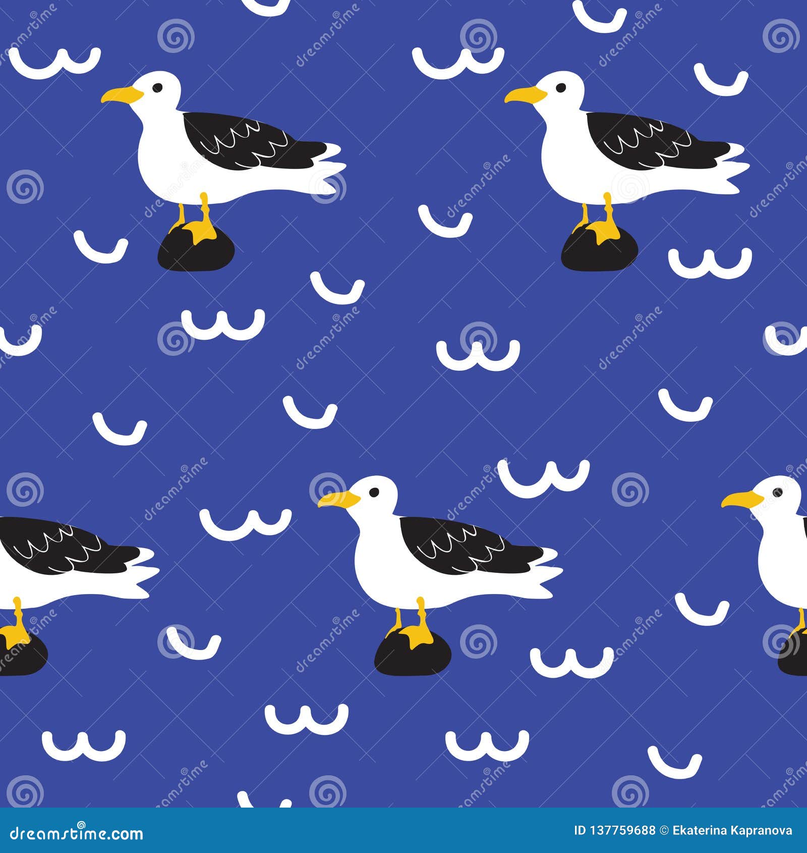 Gull Seamless Pattern. Vector Illustration. Textile Design. Stock ...