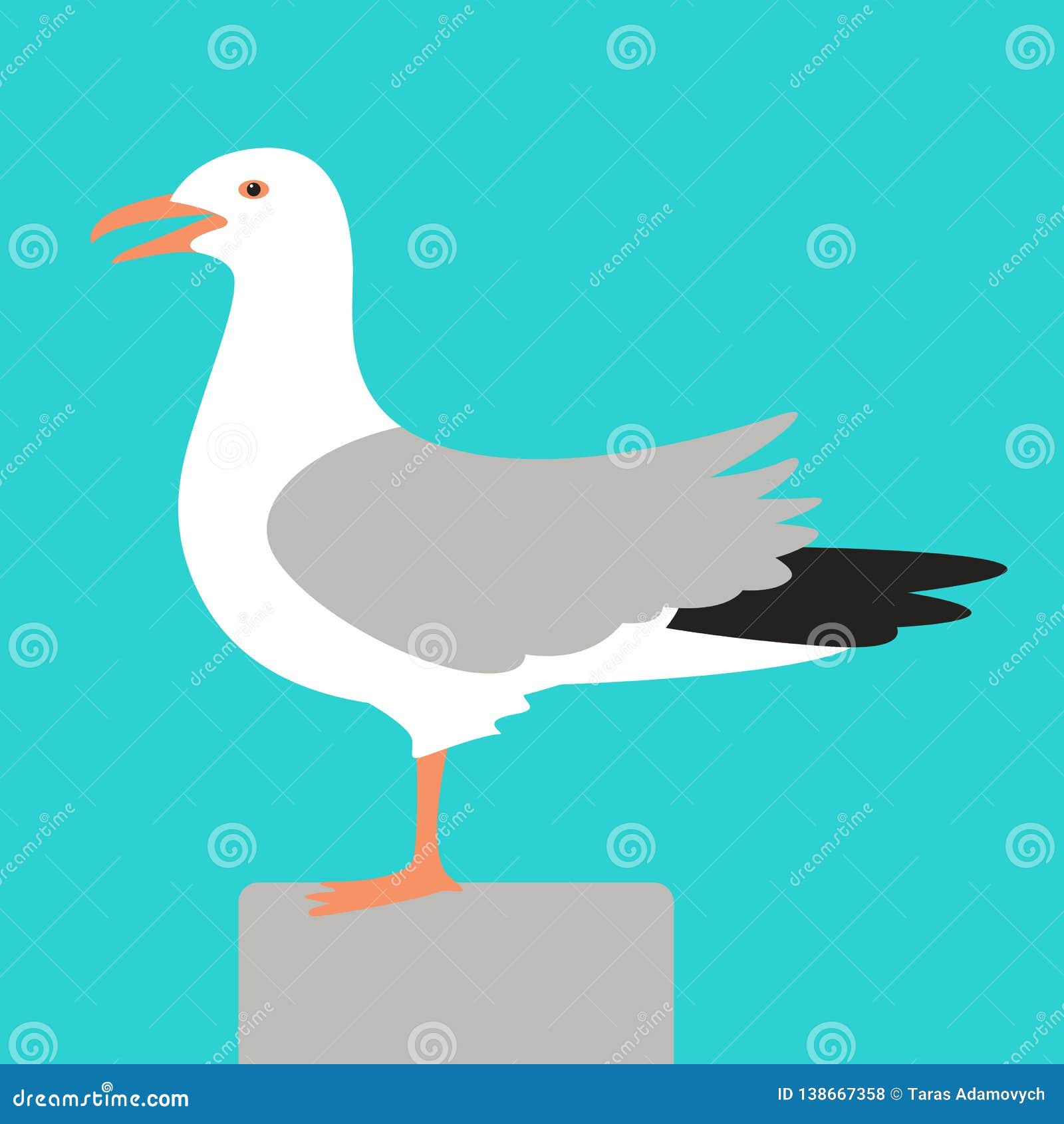 Gull Vector Illustration Line Drawing Profile Coloring | CartoonDealer ...