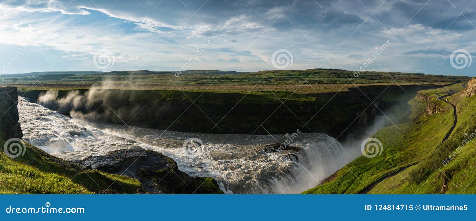 Gullfoss Waterfall Panorama Stock Image - Image of panorama, sunlight ...
