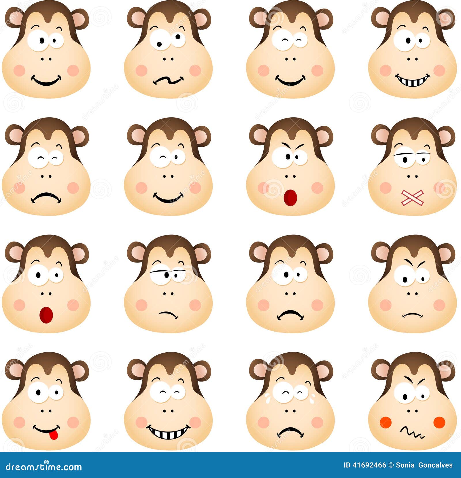Gullig Apa Med Olika Uttryck Vektor Illustrationer - Illustration av ...