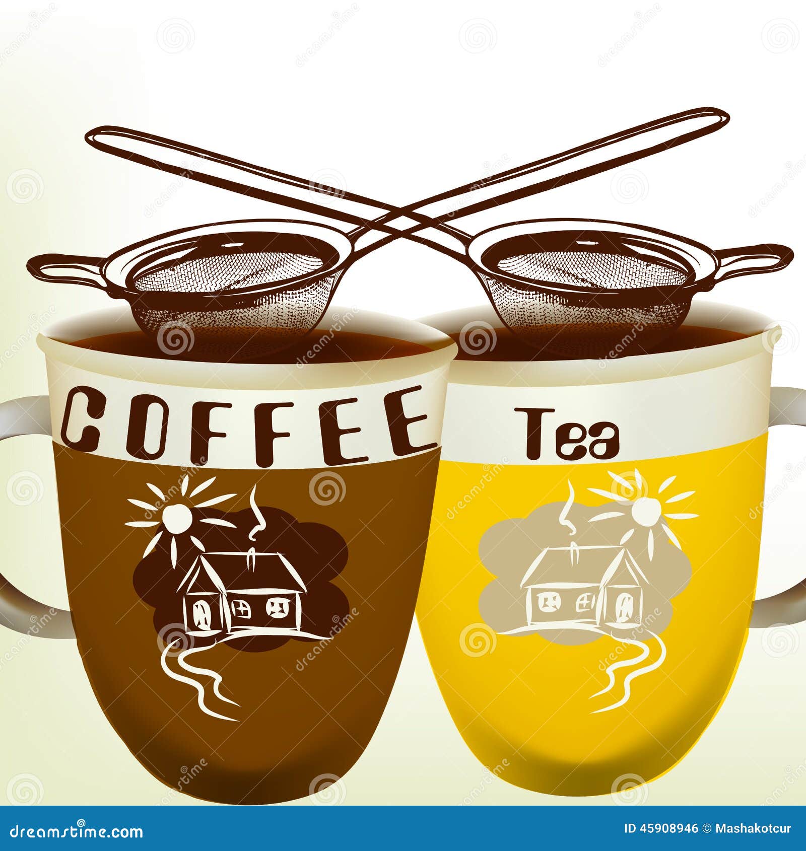 Gullig Vektorbakgrund Med Kopp Te Och Kaffe Vektor Illustrationer ...