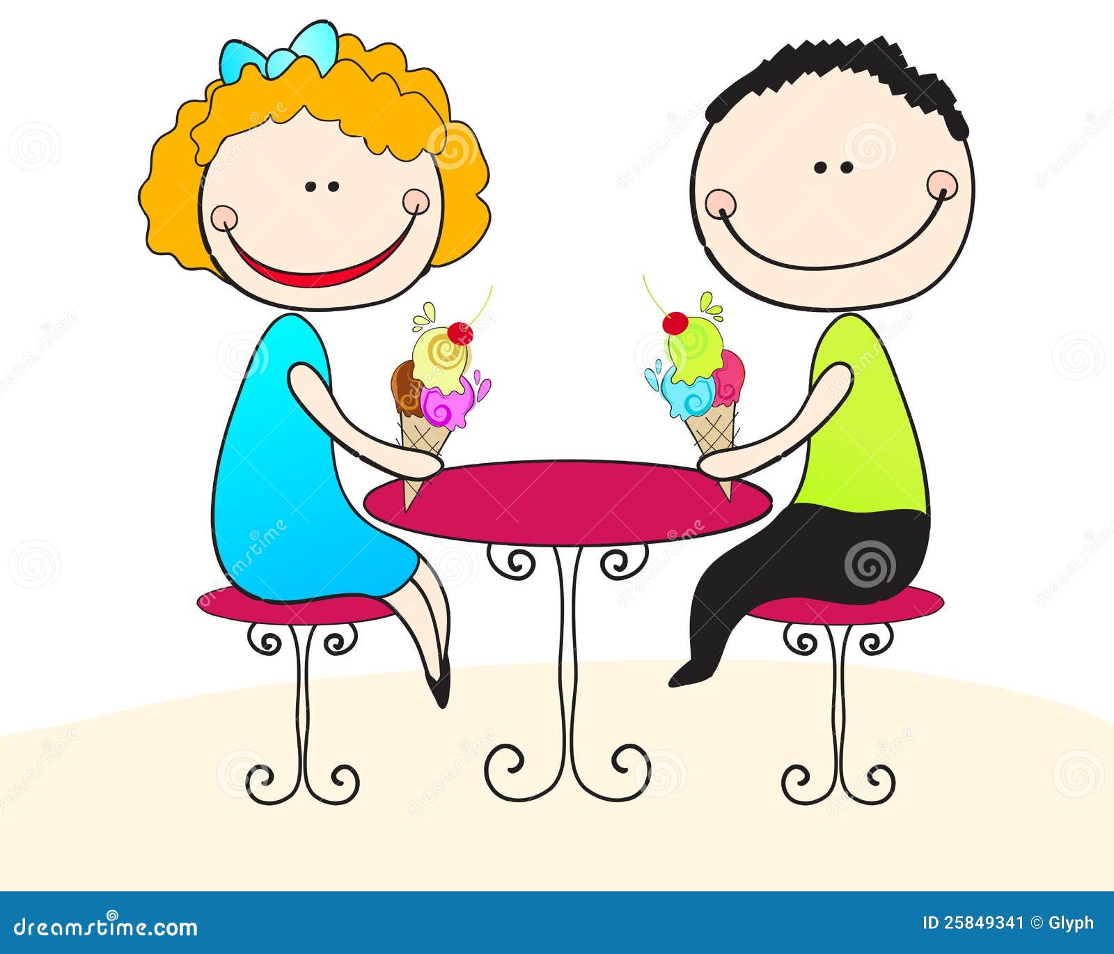 Gulliga Barn Som äter Glass Vektor Illustrationer - Illustration av ...