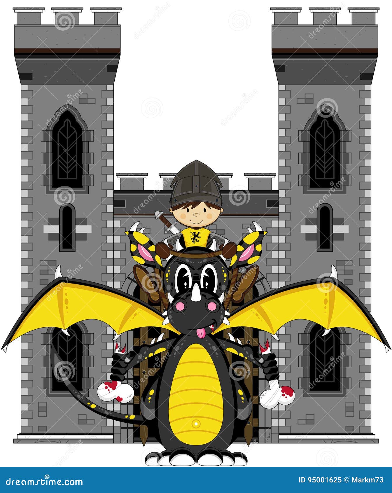 Gulliga Medeltida Riddare Och Drake Vektor Illustrationer ...