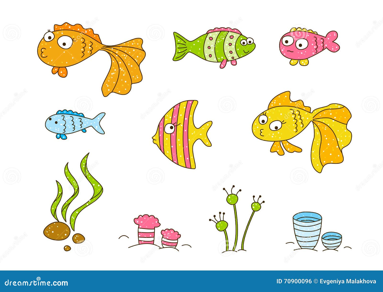 Gulliga tecknad filmfiskar vektor illustrationer. Illustration av ...