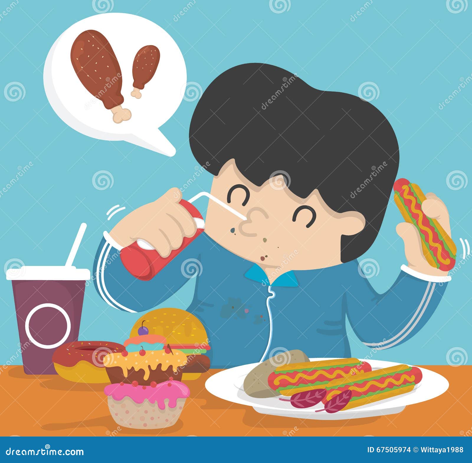 Gulzigheid, Die Teveel Vet Eten Vector Illustratie - Illustration of ...