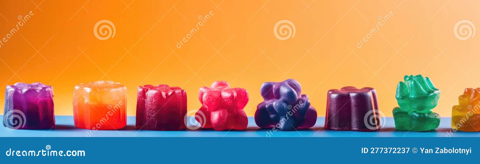 Gummies Standing on Gradient White Purple Background Wide Panoramic ...