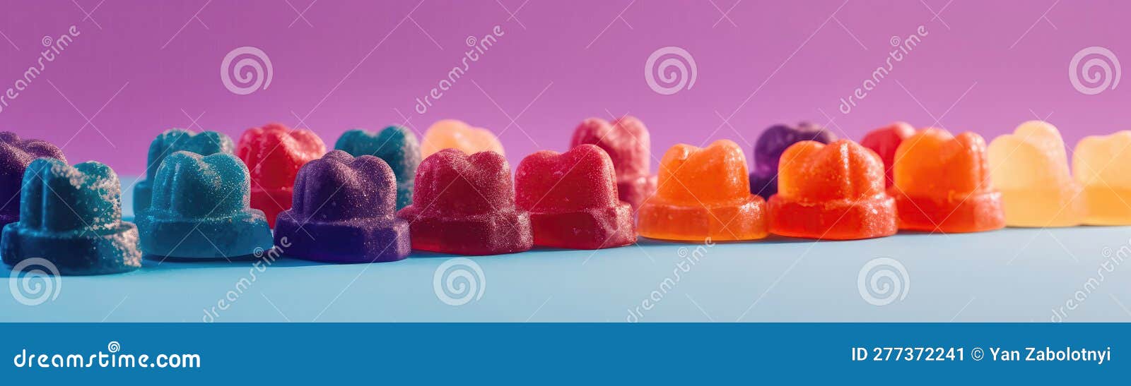 Gummies Standing on Gradient White Purple Background Wide Panoramic ...