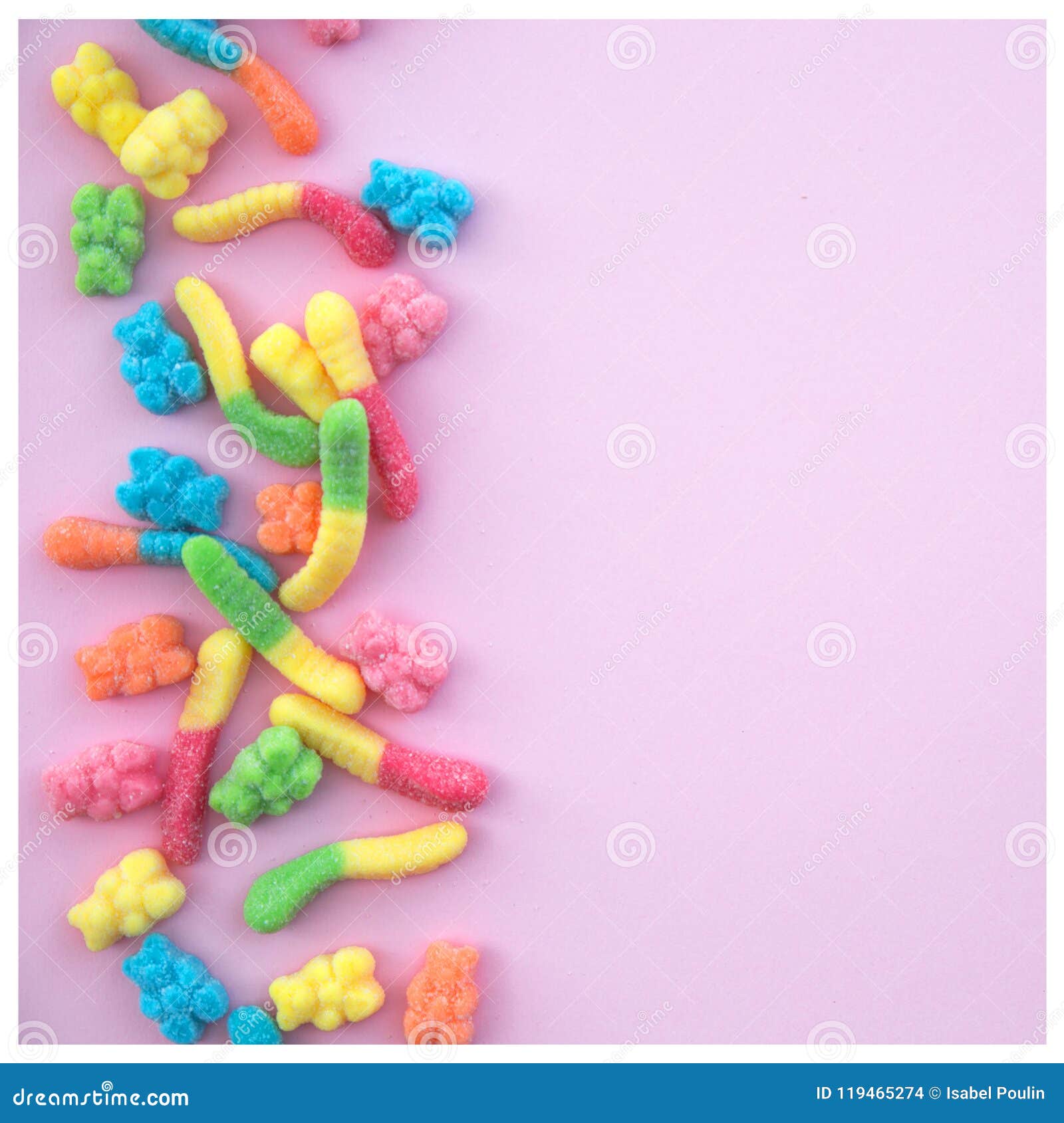 Gummy Pink Sugar Candies In Heart Shape. Background Or Texture Top View ...