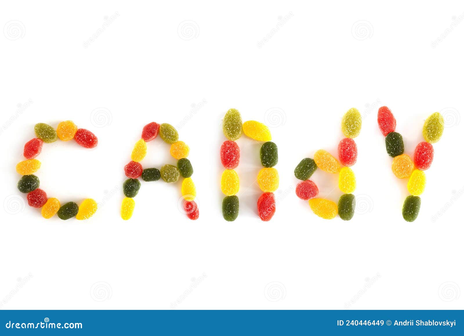 Gummy Candy Isolated on White Background. Candy Text Top View Stock ...