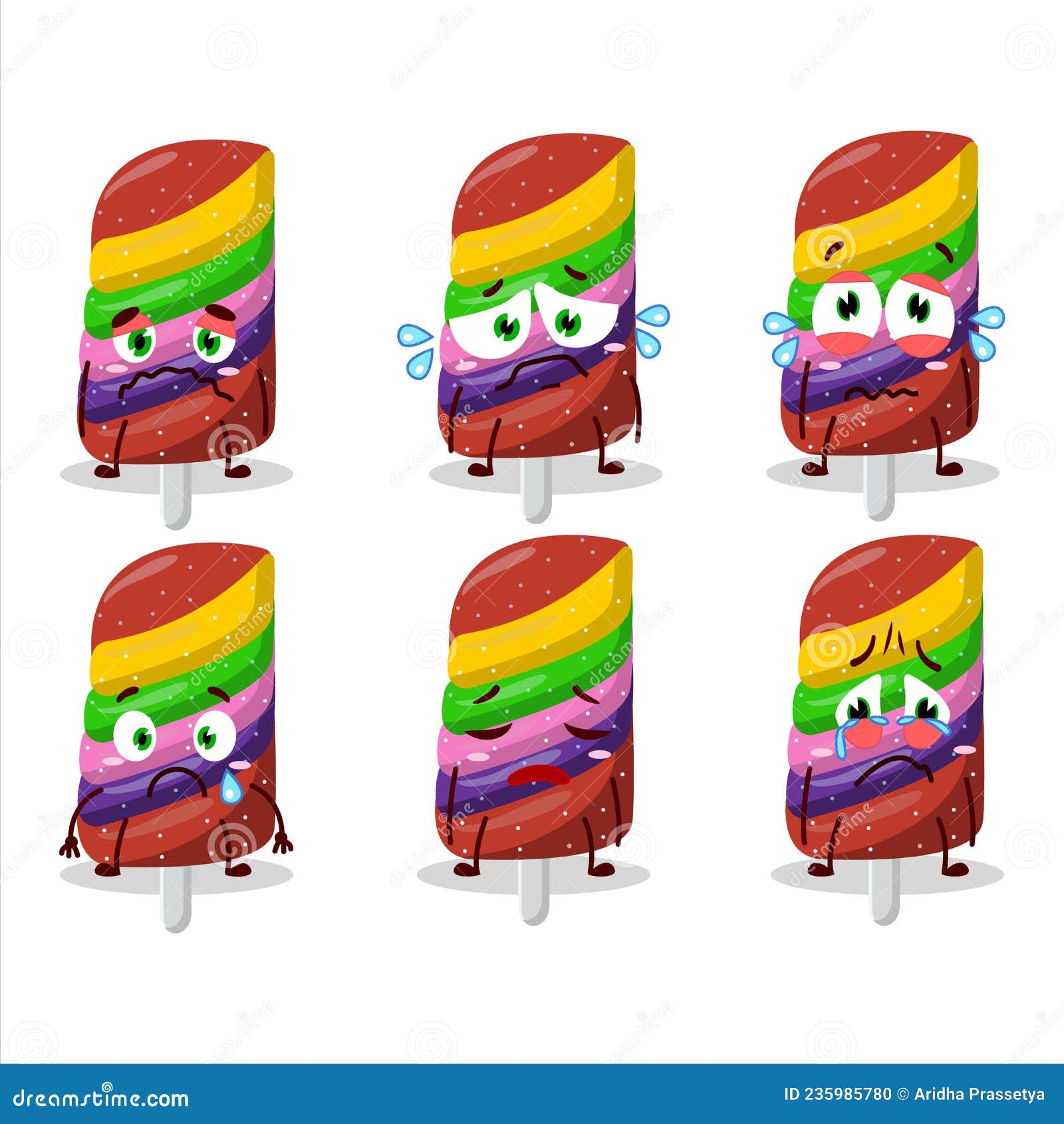 Gummy Candy Rainbow Cartoon Character With Sad Expression Vector ...