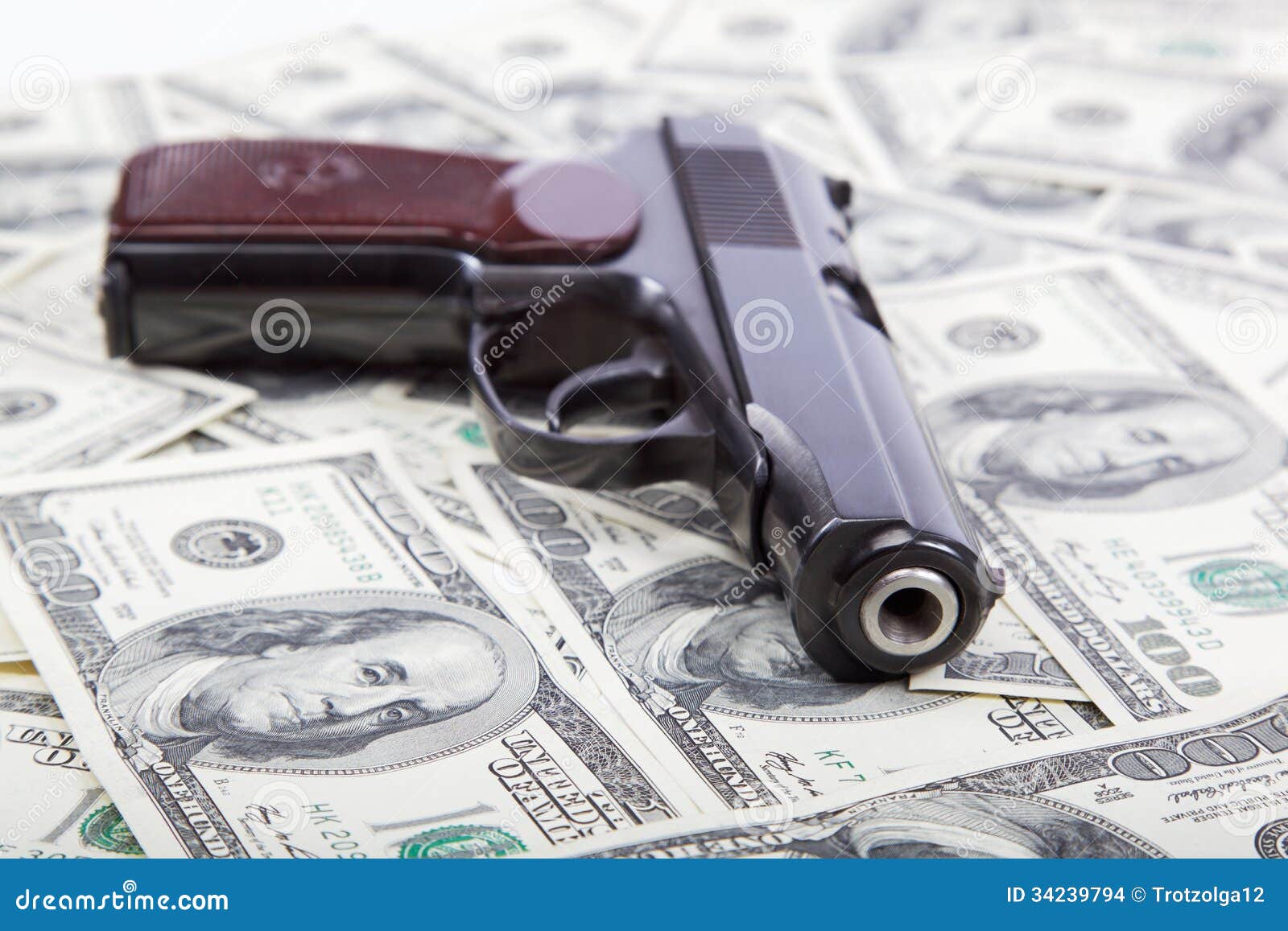 Gun Against the Dollar Bills. Stock Photo - Image of equipment, stack ...