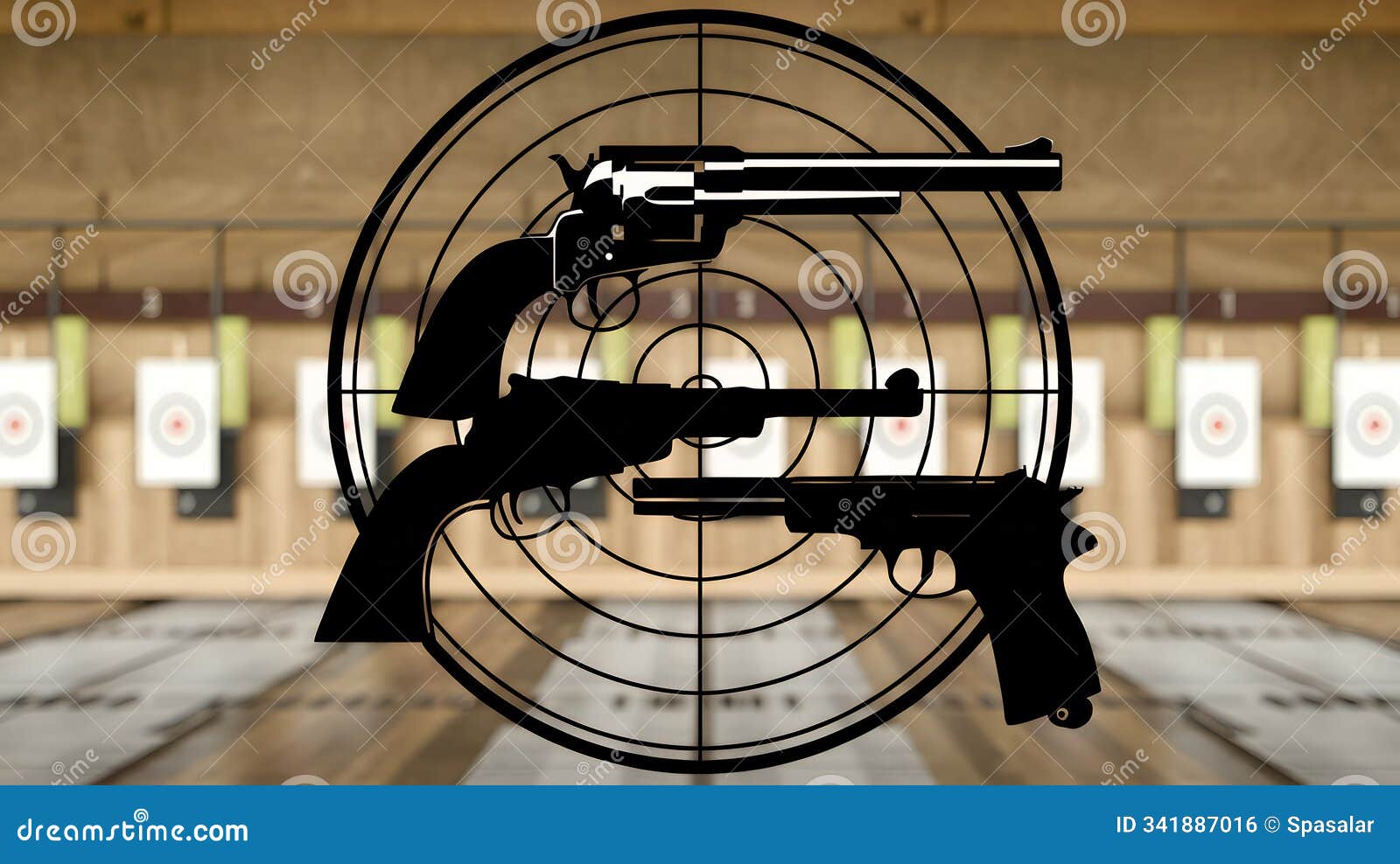 Gun on the Background of the Target in the Shooting Range, Illustration ...
