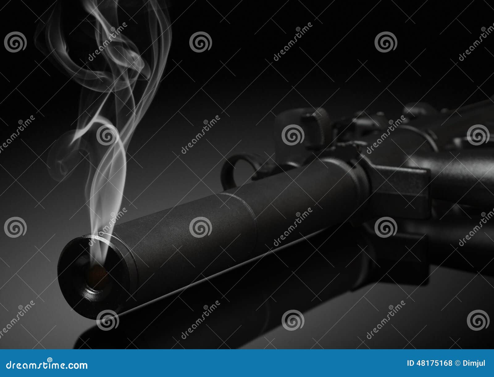 Gun barrel with smoke stock photo. Image of killer, fire - 48175168