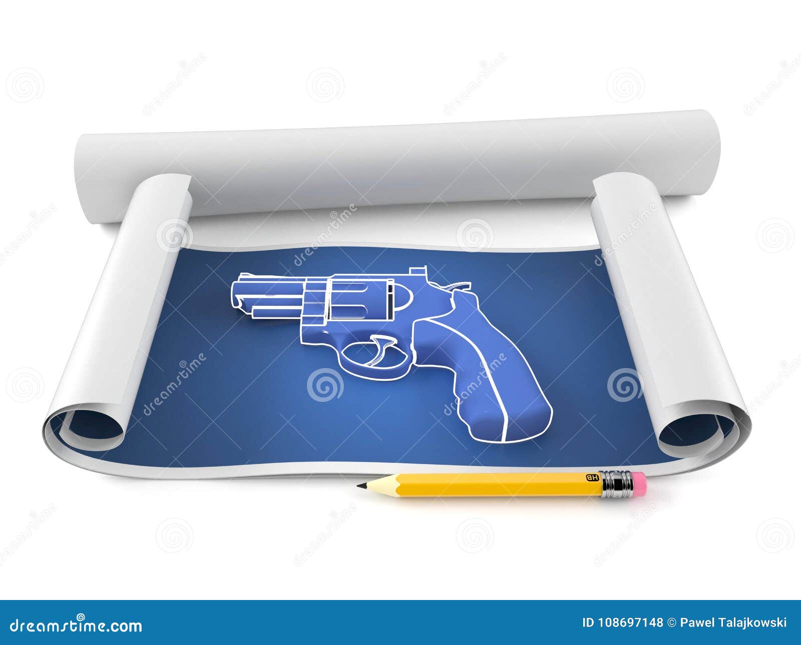 Gun on blueprint stock illustration. Illustration of blueprint - 108697148