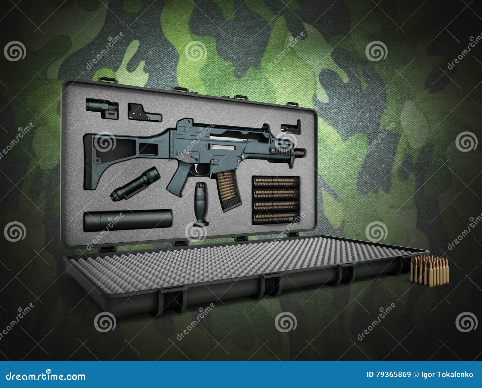 Gun in the Briefcase 3d Render on a Color Background Stock Illustration ...
