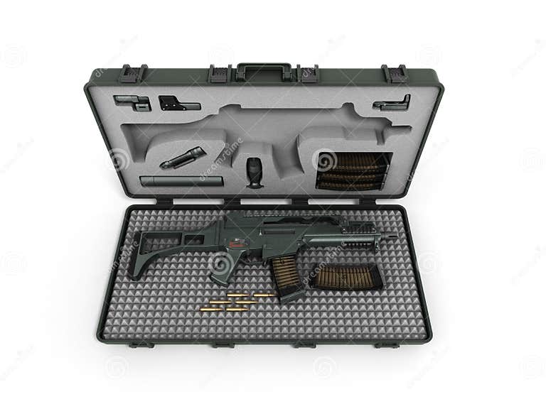 Gun in the Briefcase 3d Render on a White Background Stock Illustration ...