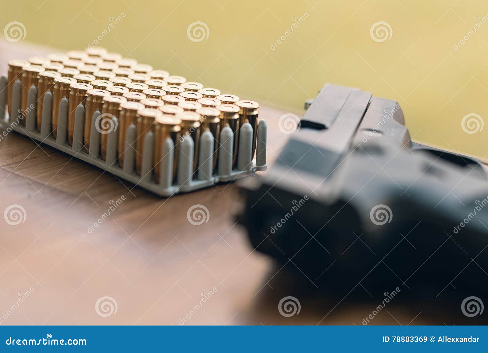 Gun with Bullets. Handgun Box with New Ammunition Stock Image - Image ...