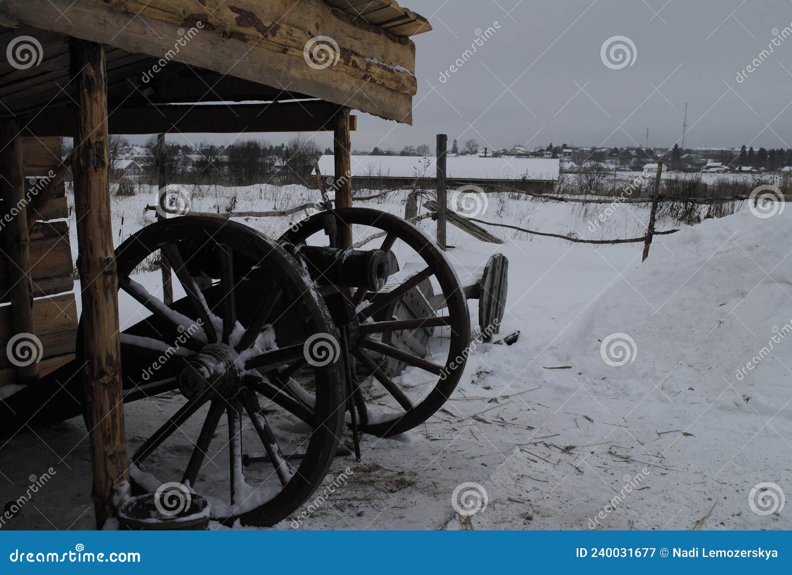 Gun cannon winter stock image. Image of wood, barn, vehicle - 240031677