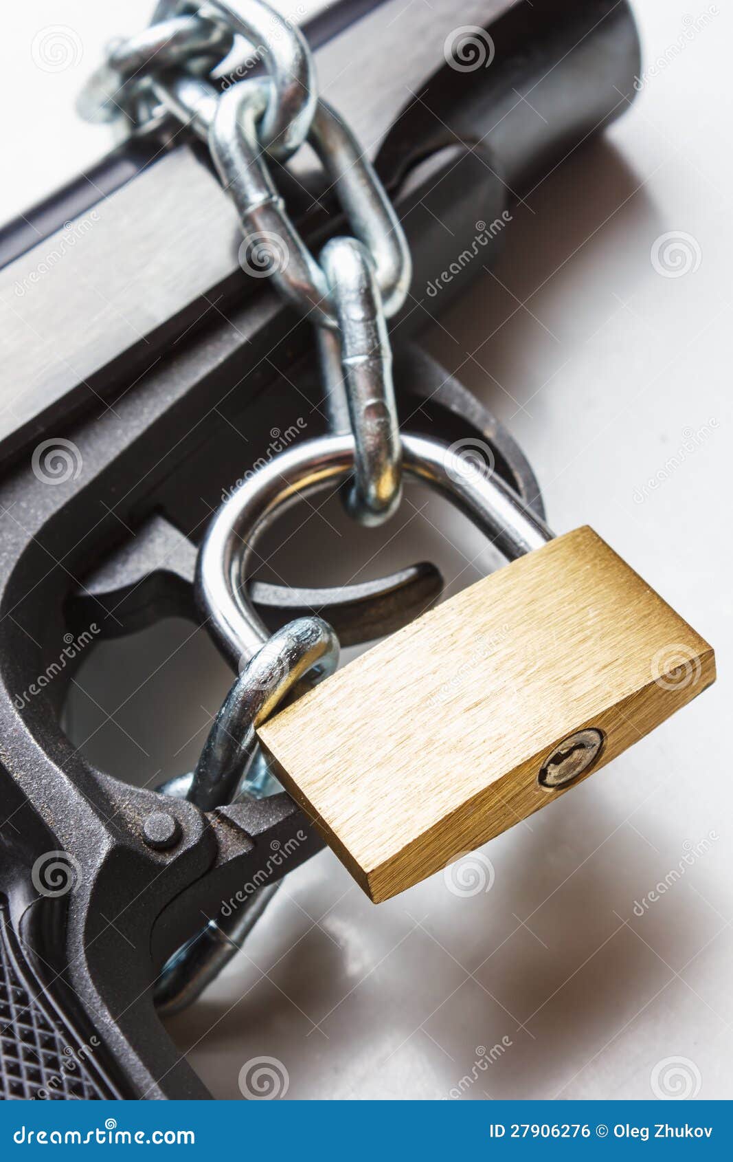 The Gun, Chain and Closed Padlock Stock Photo - Image of pistol, police ...