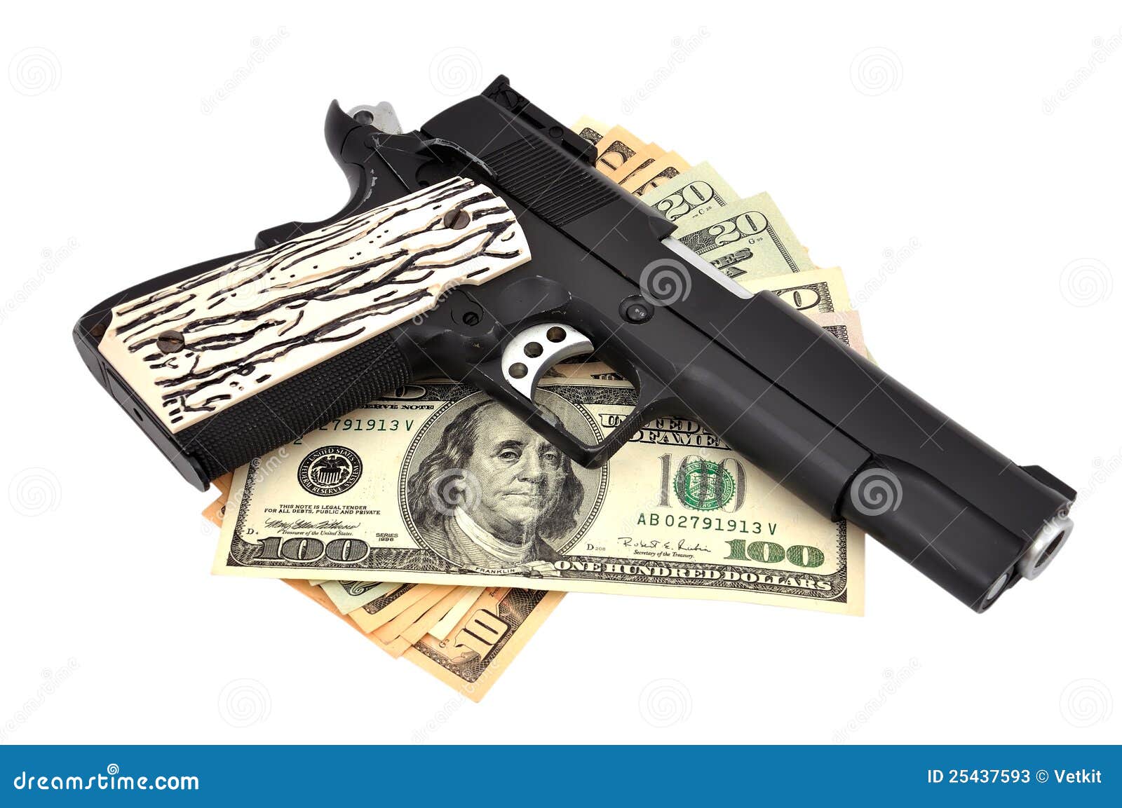 Gun and dollars stock image. Image of automatic, chrome - 25437593