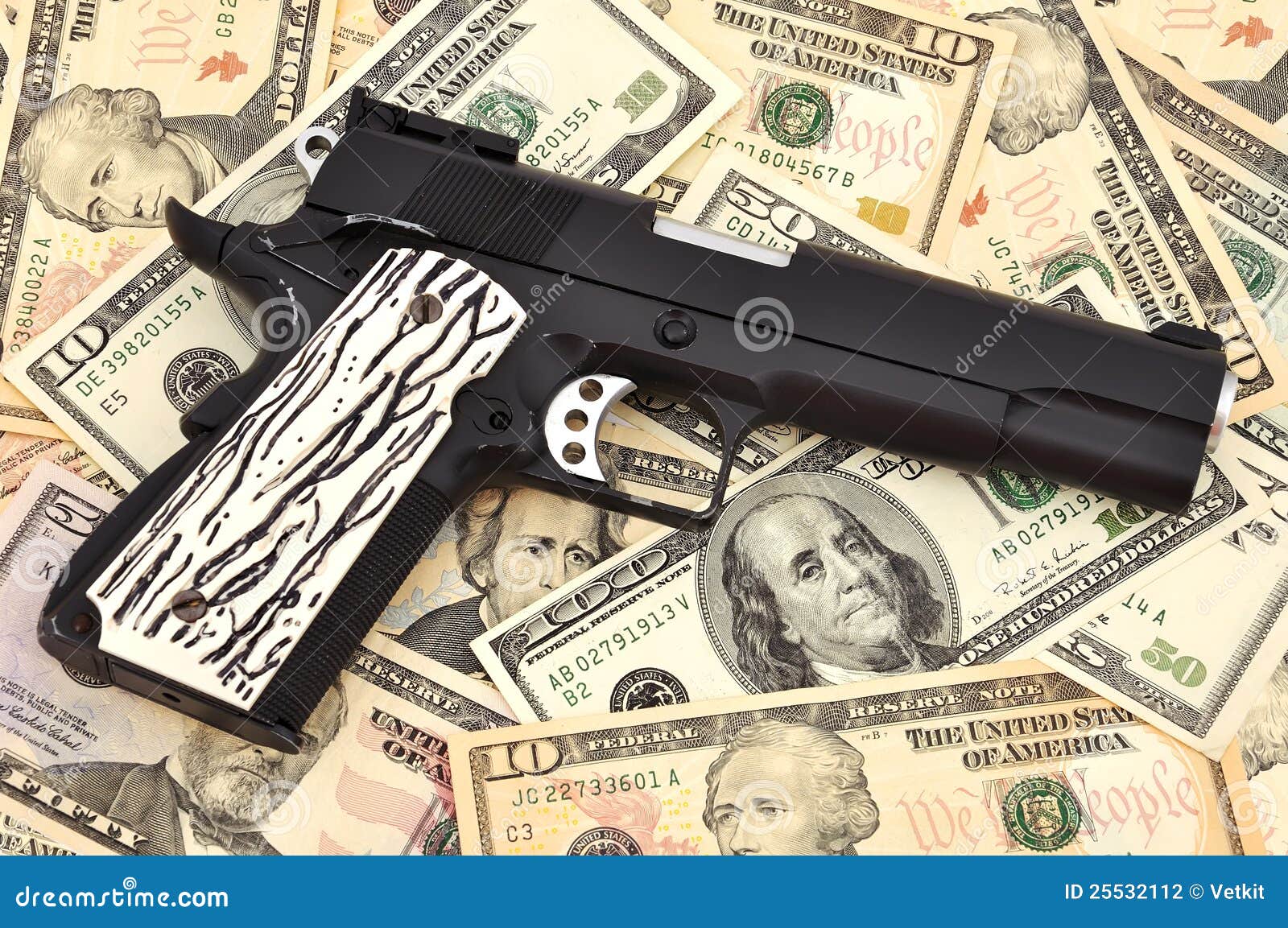 Gun and dollars stock photo. Image of object, semi, side - 25532112