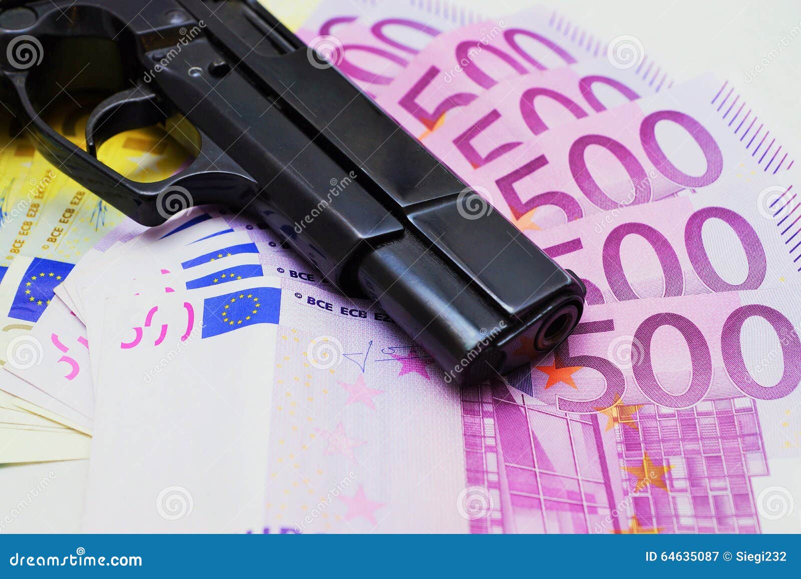 Gun on euro banknotes stock image. Image of business - 64635087