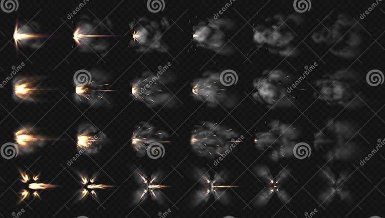 Gun Flash Effects. Realistic Special Effects Steps of Smoke Clouds and ...