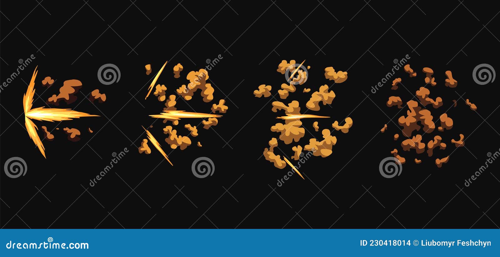 Gun Flashes Or Gunshot Animation. Fire Explosion Effect During The Shot ...