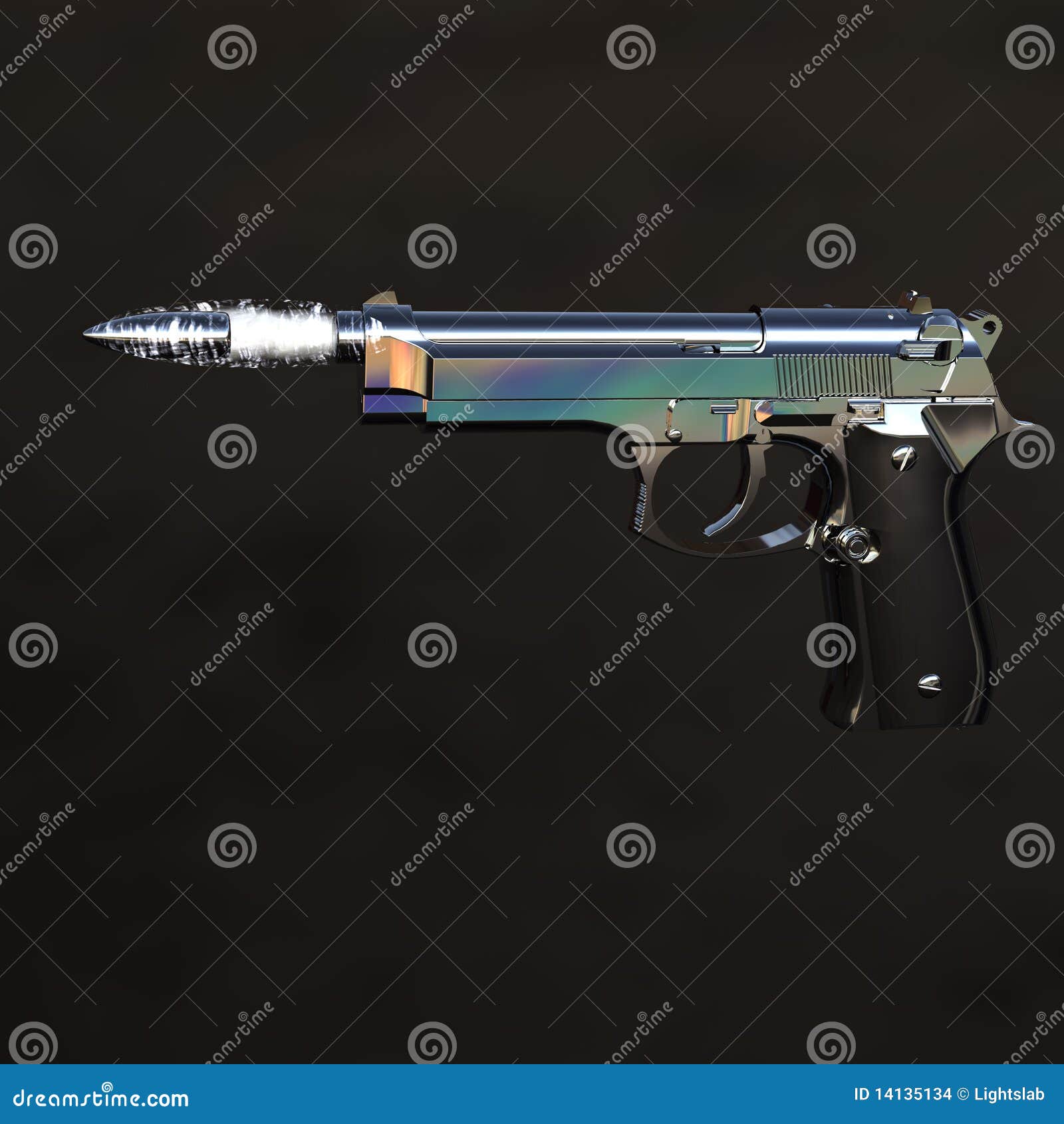 Gun with flying bullet stock illustration. Illustration of lethal ...