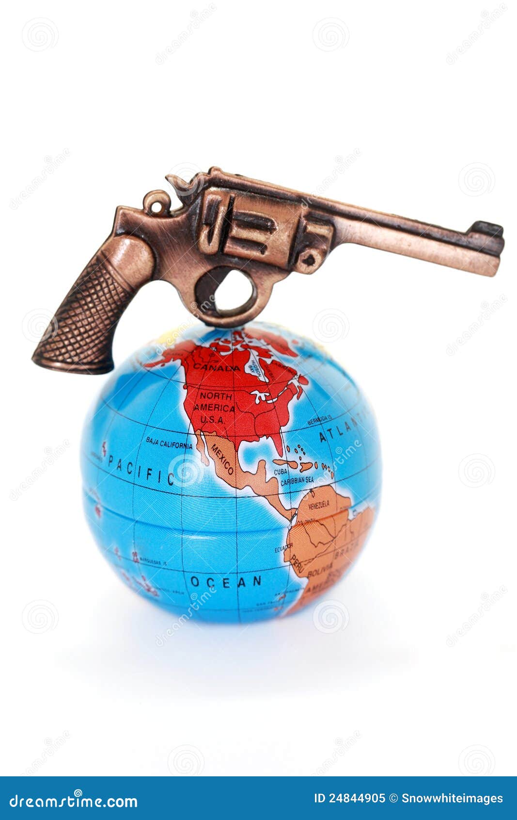 Gun on globe stock image. Image of environment, hole - 24844905