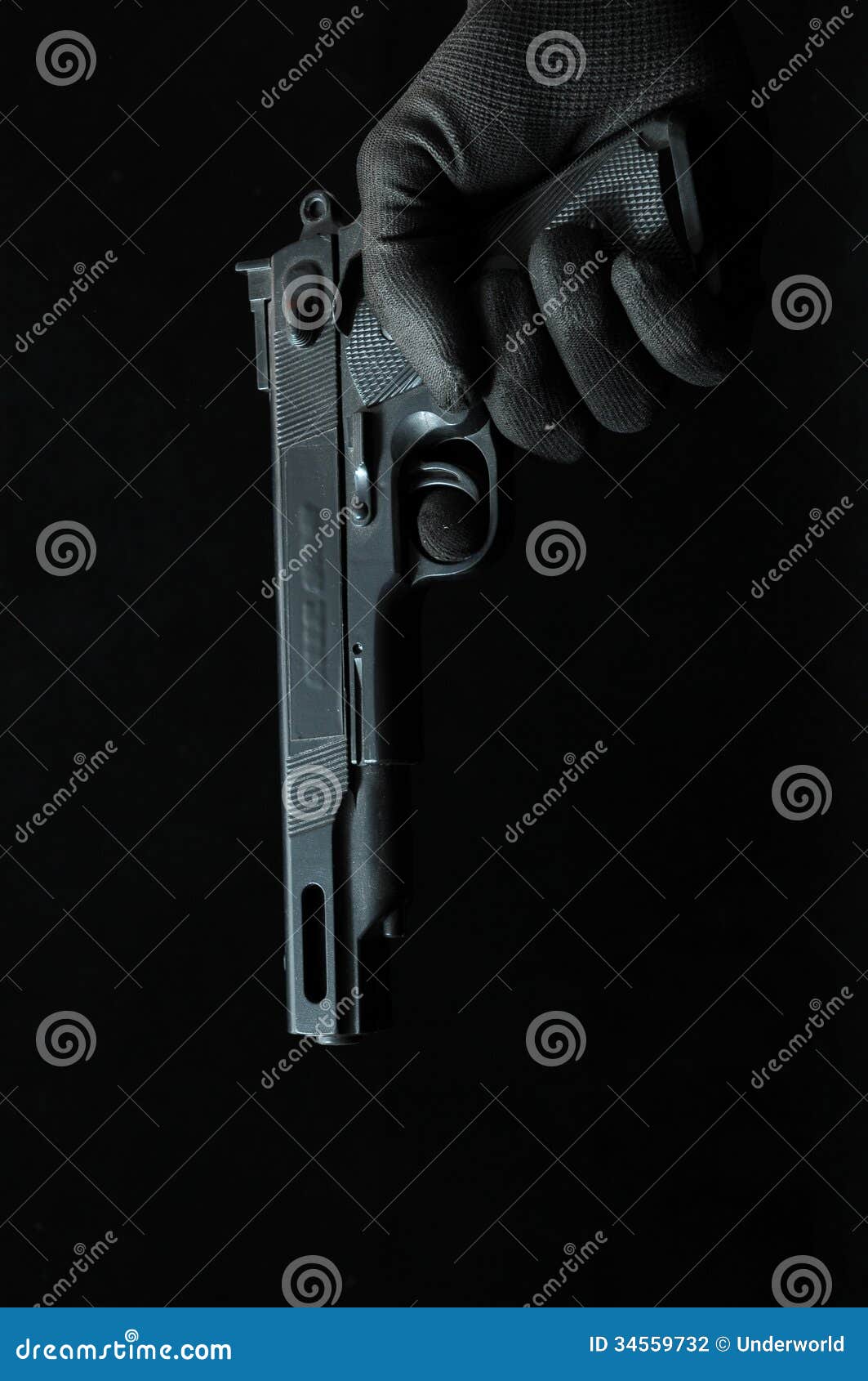 Gun and a Hand on a Black stock photo. Image of gunman - 34559732
